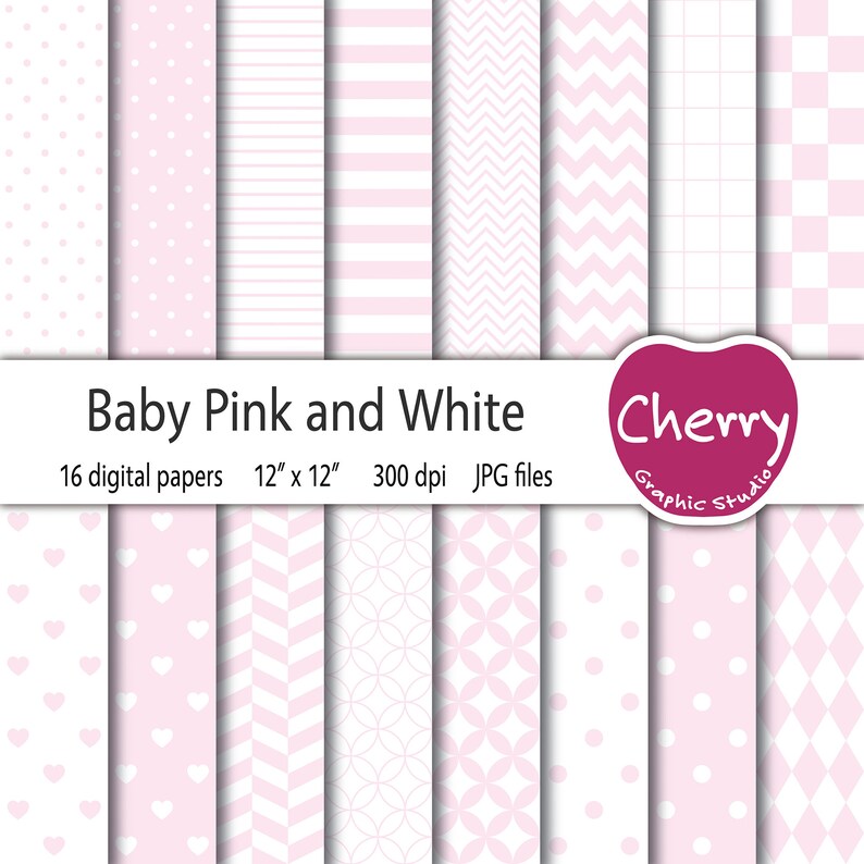 Baby Pink and White Digital Paper, Baby Pink Pattern, Pink Digital ...