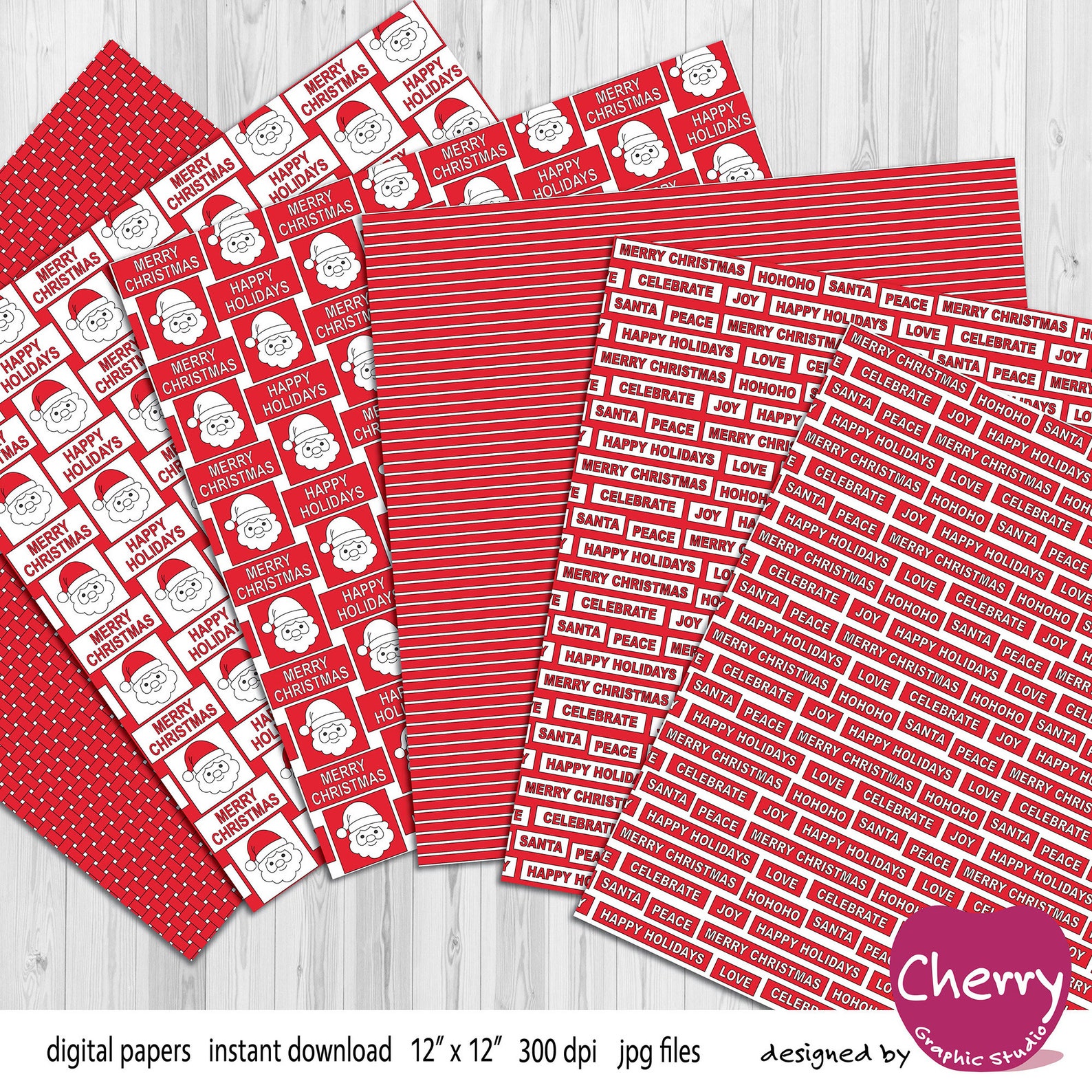 Red Christmas Digital Paper Pack, Holiday Patterns, Seamless Papers ...