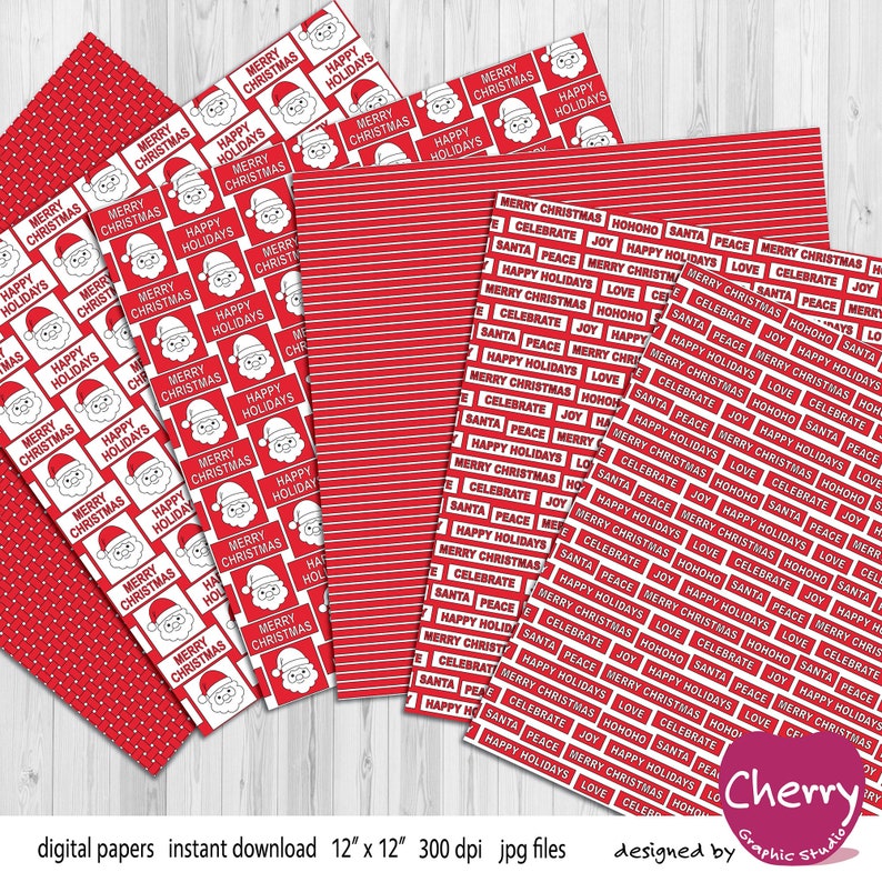 Christmas Digital Paper, Red Christmas Pattern, Red and White Christmas ...