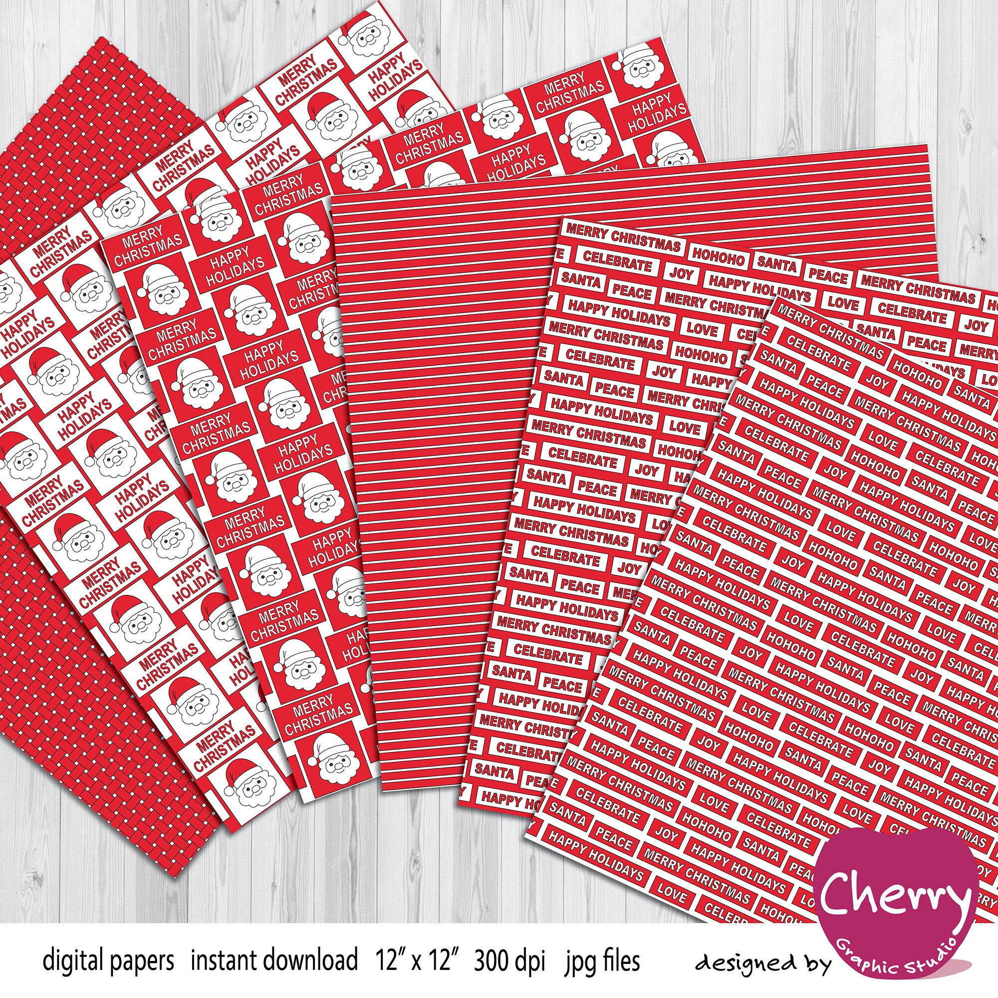Christmas Digital Paper, Red Christmas Pattern, Red and White Christmas ...