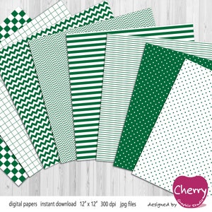 Dark Green and White Digital Paper, Dark Green Pattern, Green Paper ...