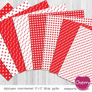 Red and White Love Digital Paper, Love Pattern, Love & Heart Paper Pack ...
