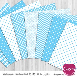 Sky Blue and White Digital Paper, Sky Blue Pattern, Blue Paper Pack ...