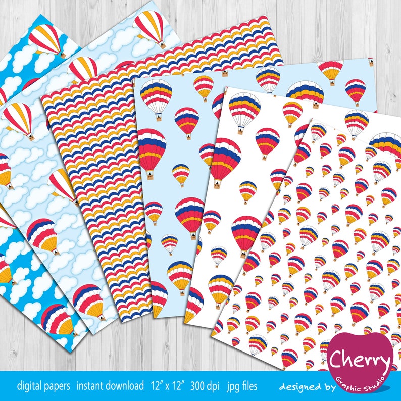 Hot Air Balloon Digital Paper, Hot Air Balloon Pattern, Hot Air Balloon ...