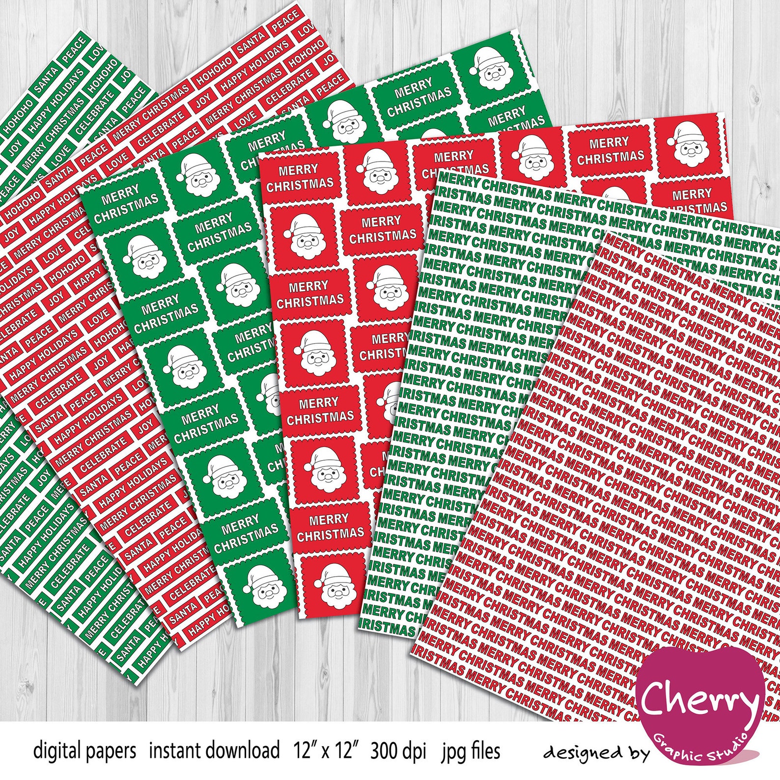 Merry Christmas Digital Paper, Red and Green Christmas Digital Paper ...