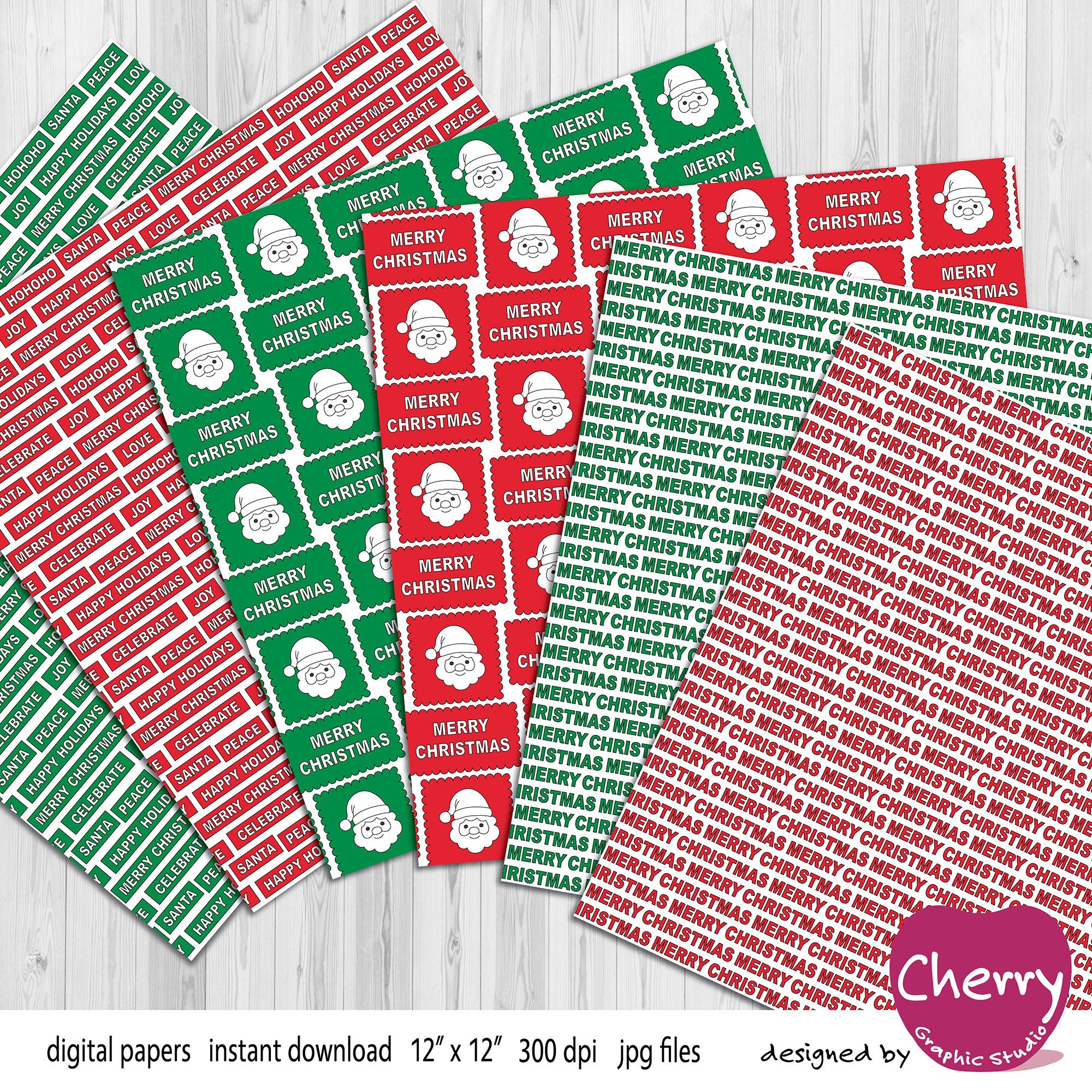 Merry Christmas Digital Paper, Red and Green Christmas Digital Paper ...