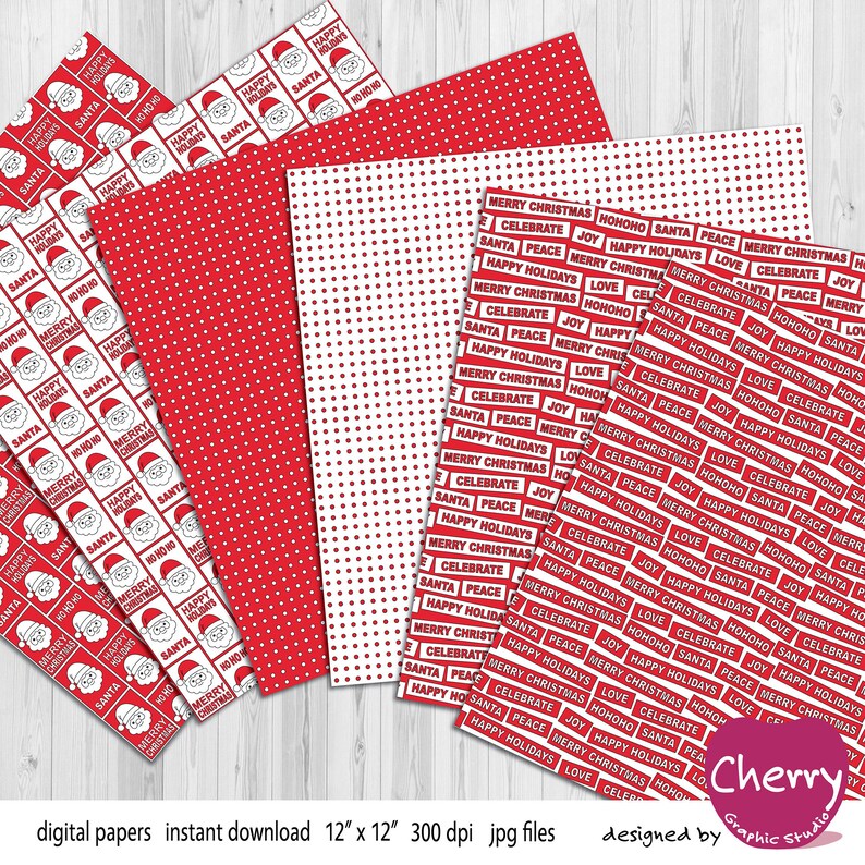 Christmas Digital Paper, Red Christmas Pattern, Red and White Christmas ...