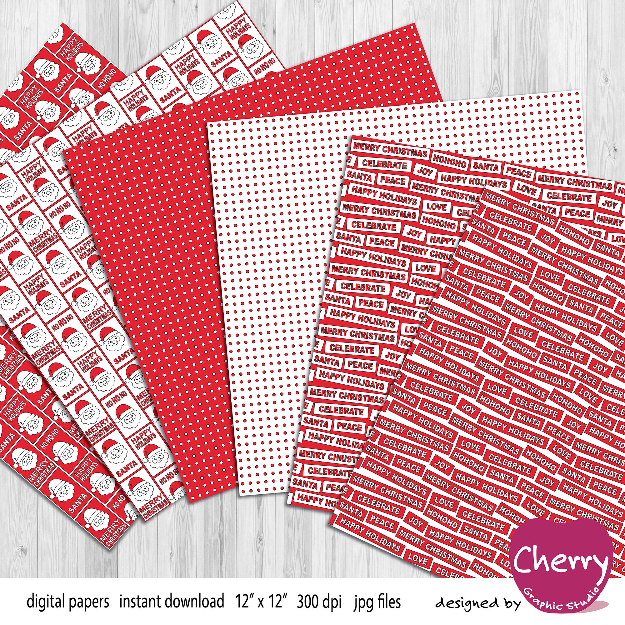 Red Christmas Digital Paper Pack, Holiday Patterns, Seamless Papers ...