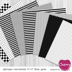 Black and White Digital Paper, Black and White Pattern, Black Digital ...