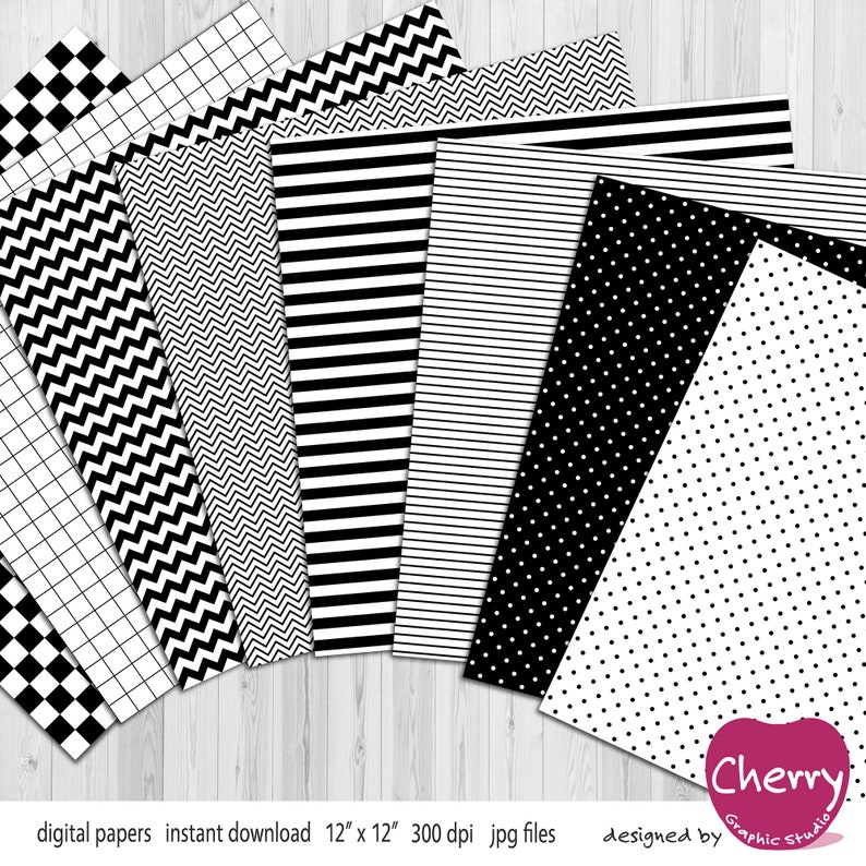 Black and White Digital Paper, Black and White Pattern, Black Digital ...