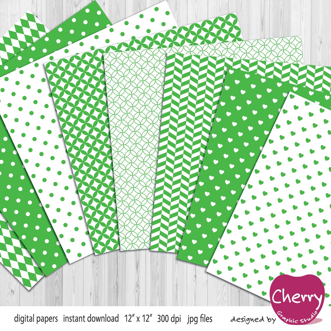 Lime Green and White Digital Paper Pack, Scrapbook Papers, Seamless ...
