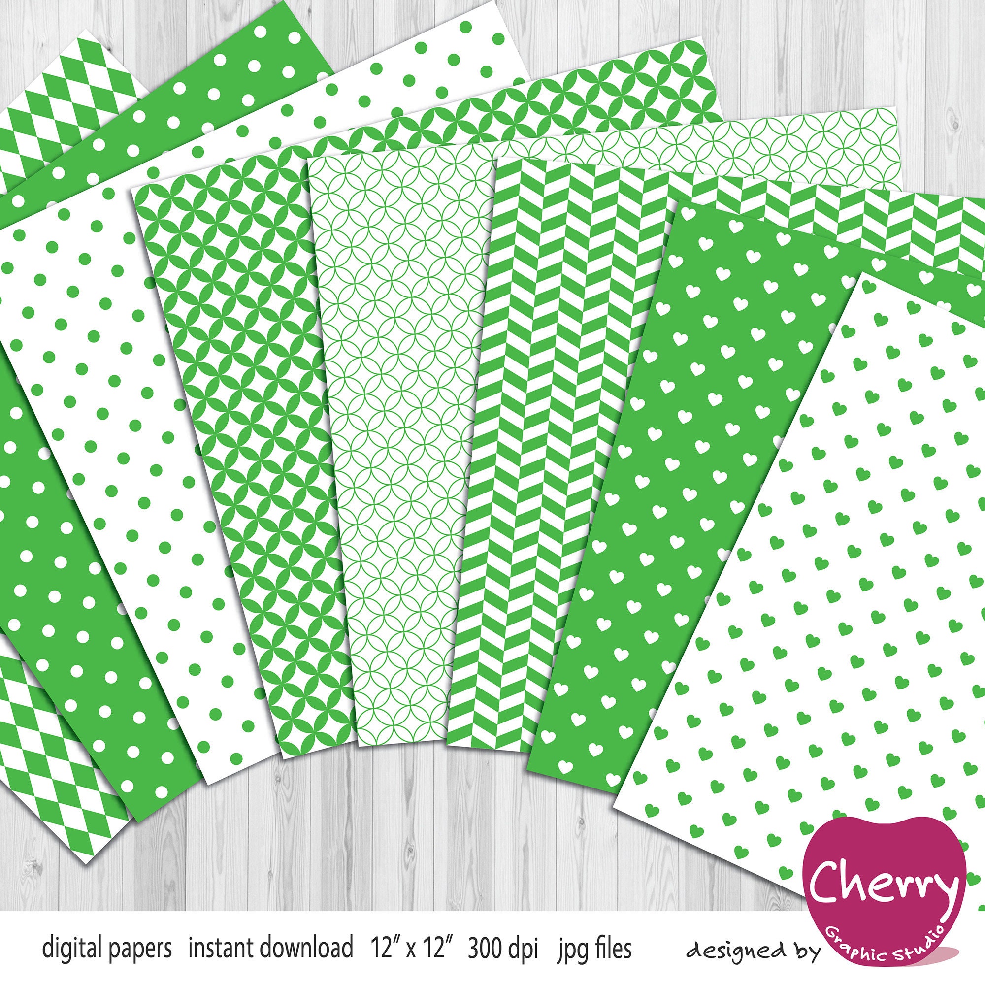 Lime Green and White Digital Paper Pack, Scrapbook Papers, Seamless ...