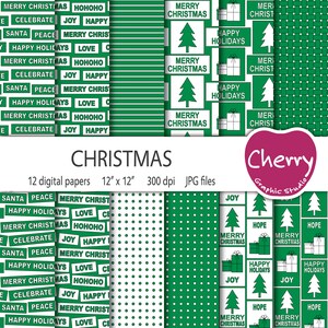 Green Christmas Digital Paper Pack, Holiday Patterns, Seamless Papers ...