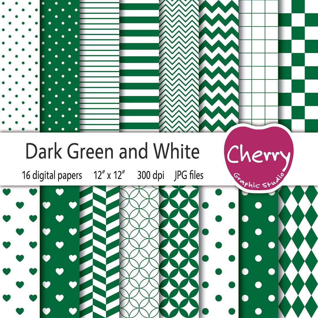 Dark Green and White Digital Paper, Dark Green Pattern, Green Paper ...