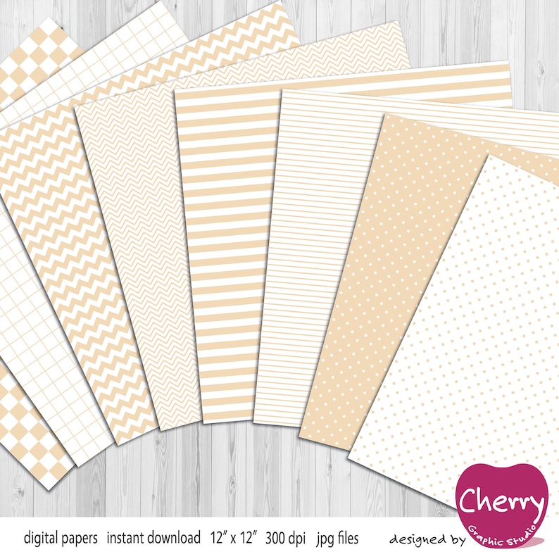 Beige and White Digital Paper, Beige Pattern, Beige Paper Pack ...