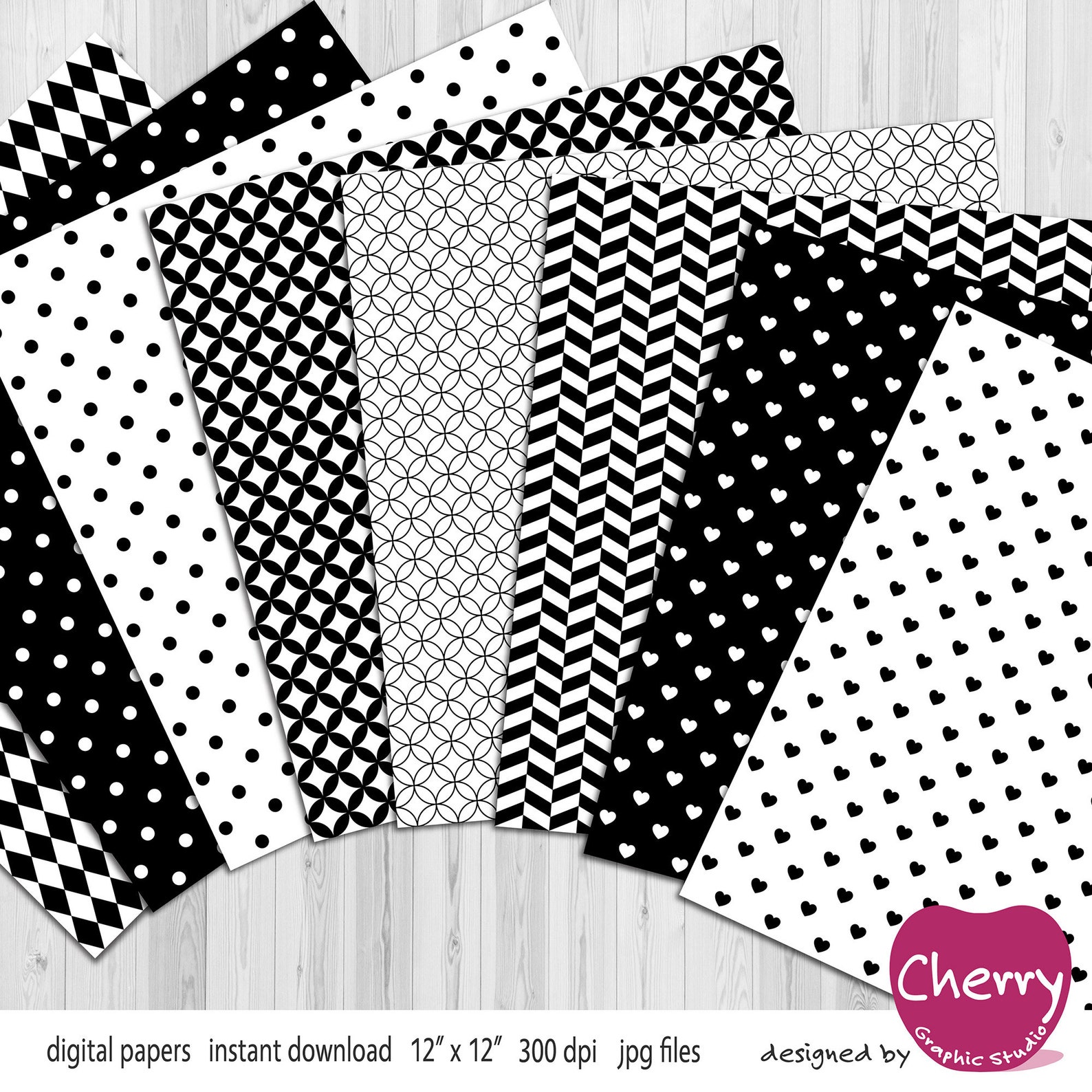 Black and White Digital Paper, Black and White Pattern, Black Digital ...