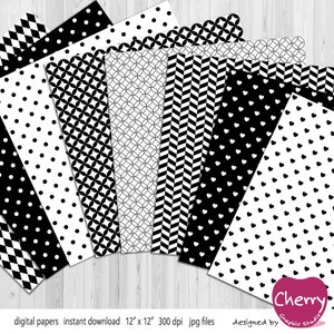 Black and White Digital Paper, Black and White Pattern, Black Digital ...