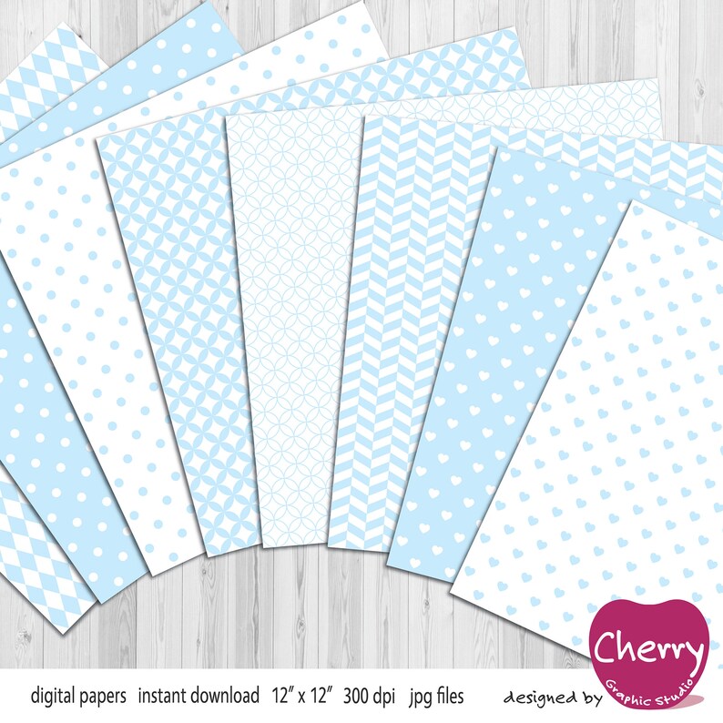 Baby Blue and White Digital Paper, Baby Blue Pattern, Blue Paper Pack ...