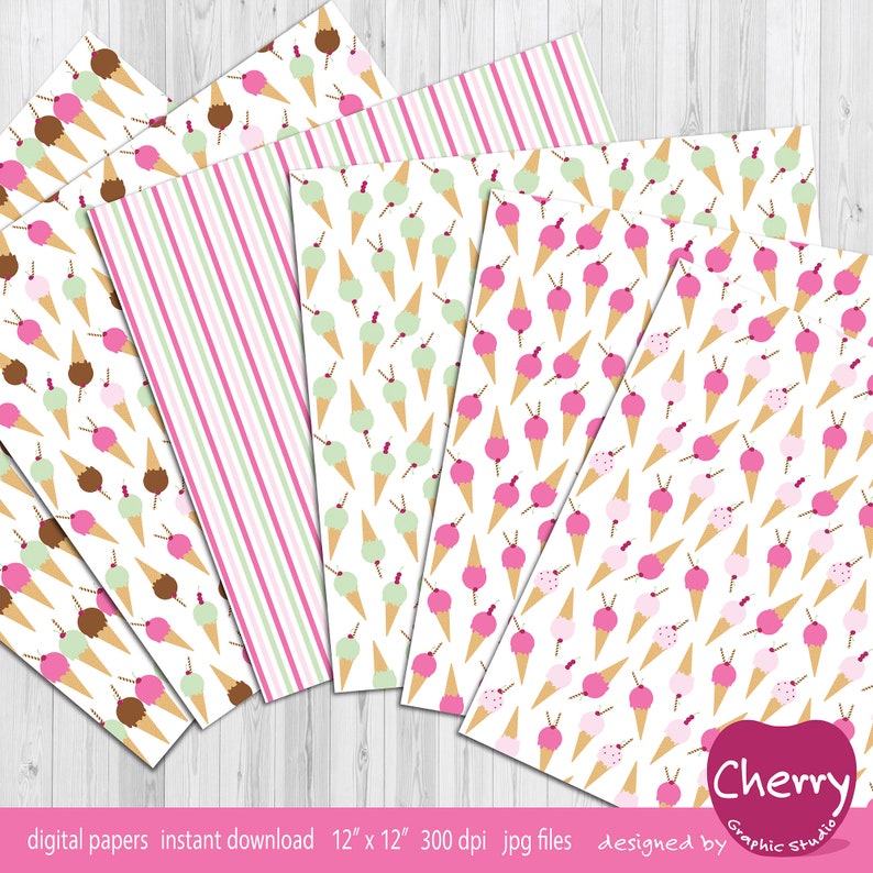 Ice Cream Digital Paper, Ice Cream Pattern, Ice Cream Paper Pack ...