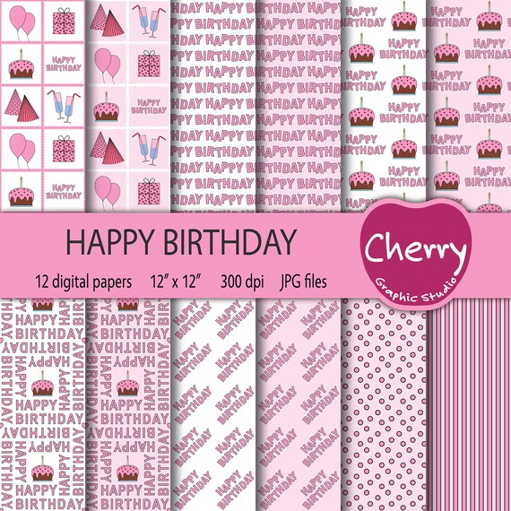 Happy Birthday Digital Paper Pink Birthday Digital Paper - Etsy
