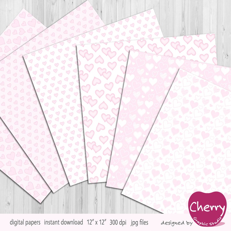 Pink Heart Digital Paper, Light Pink Heart Pattern, Heart Paper Pack ...