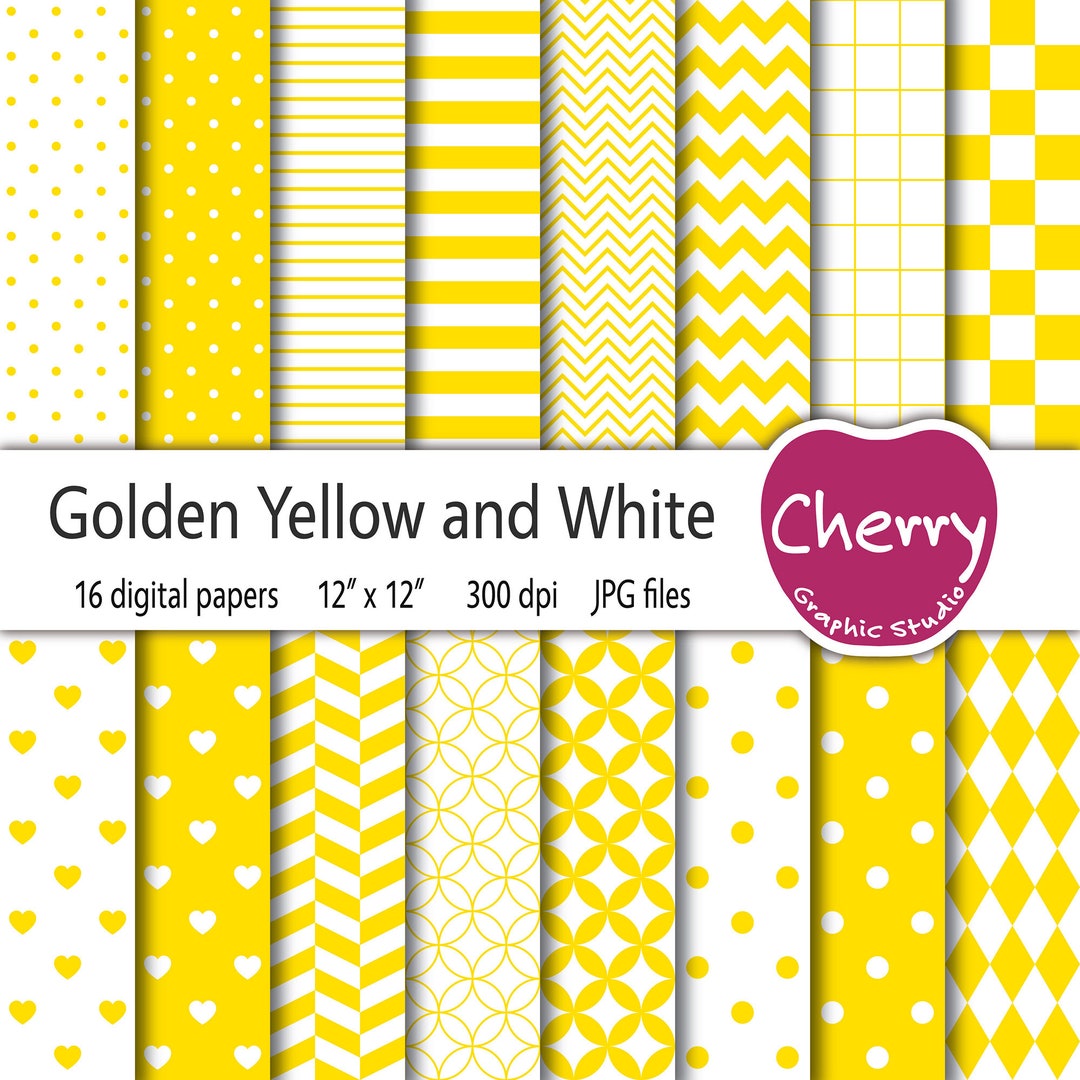 Golden Yellow and White Digital Paper, Yellow Pattern, Yellow Digital ...