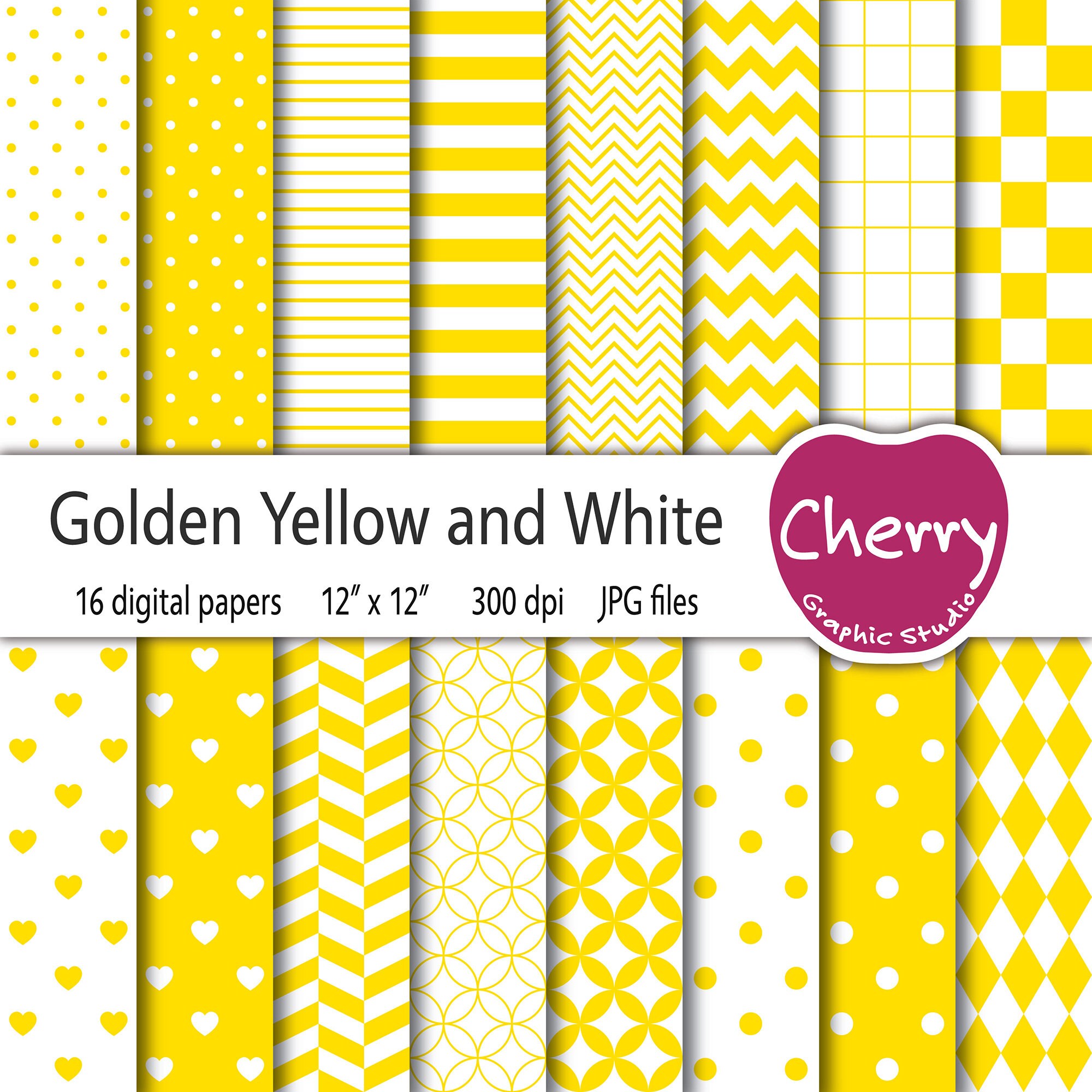 Golden Yellow and White Digital Paper, Yellow Pattern, Yellow Digital ...