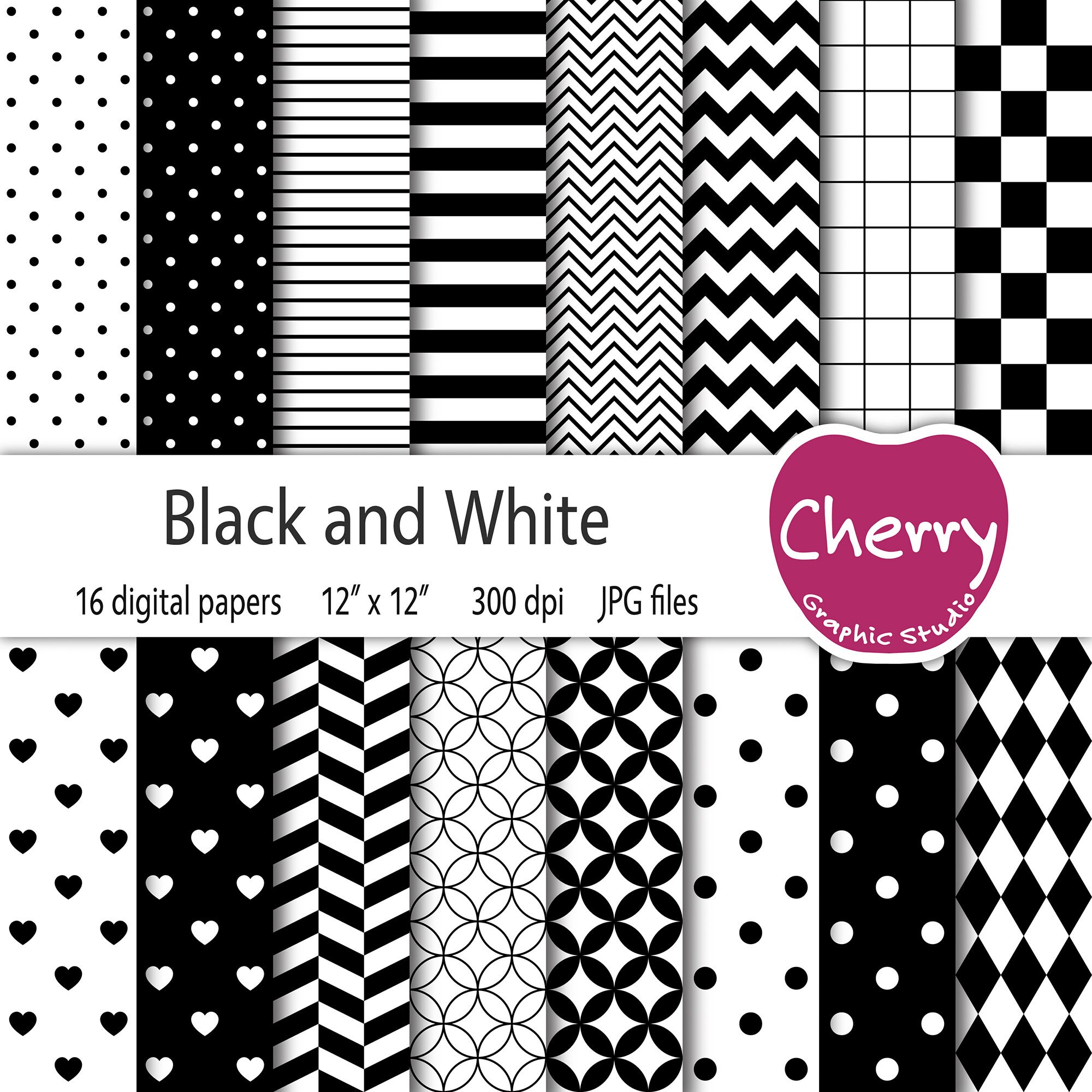 Black and White Digital Paper, Black and White Pattern, Black Digital ...