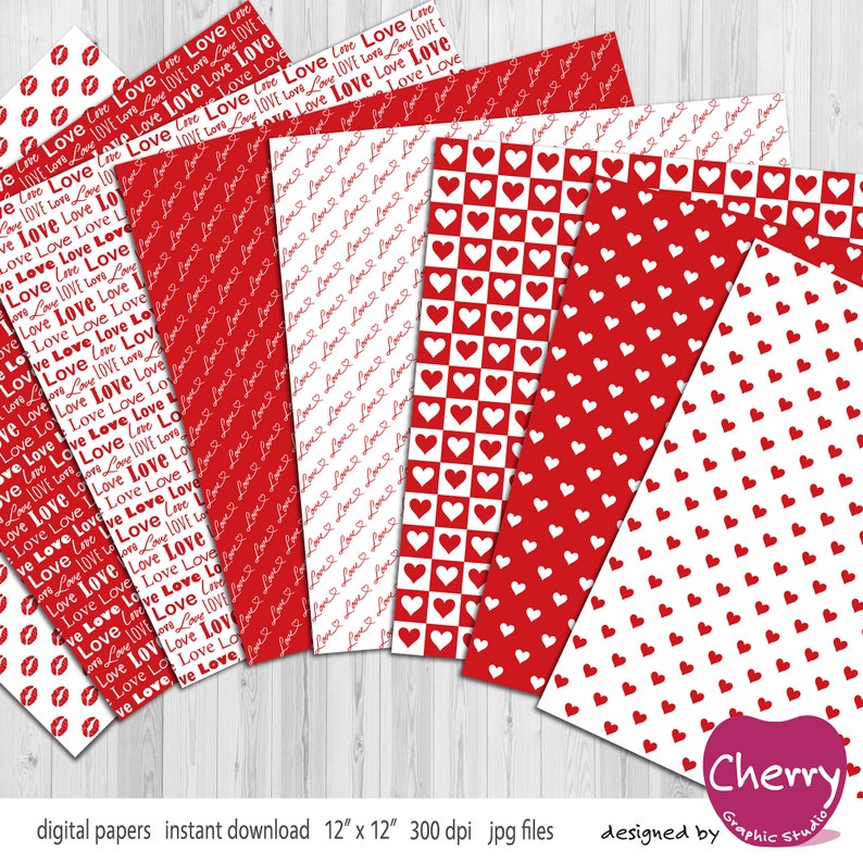 Dark Red and White Love Digital Paper Love Pattern Love & - Etsy