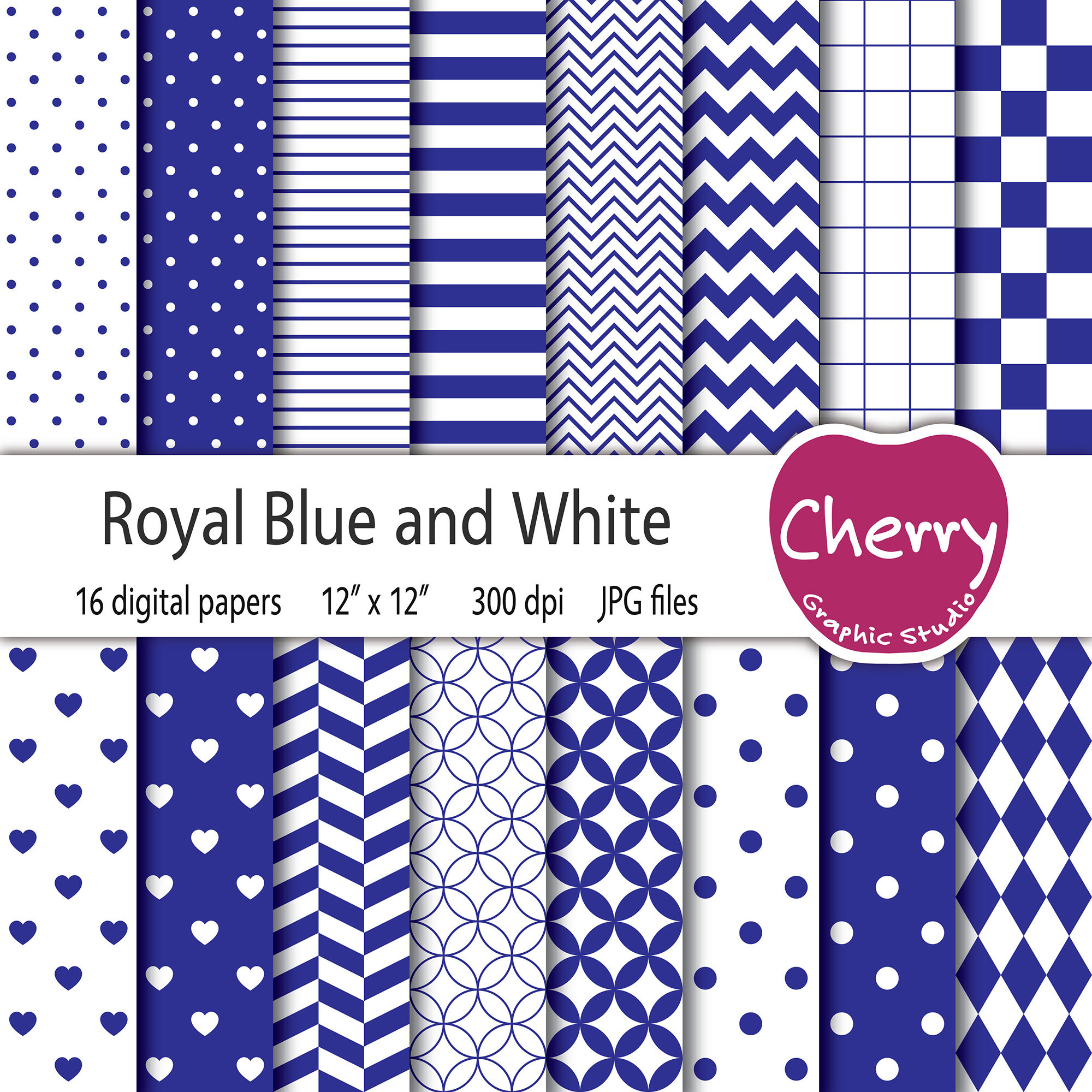 Royal Blue and White Digital Paper Royal Blue Pattern Blue - Etsy