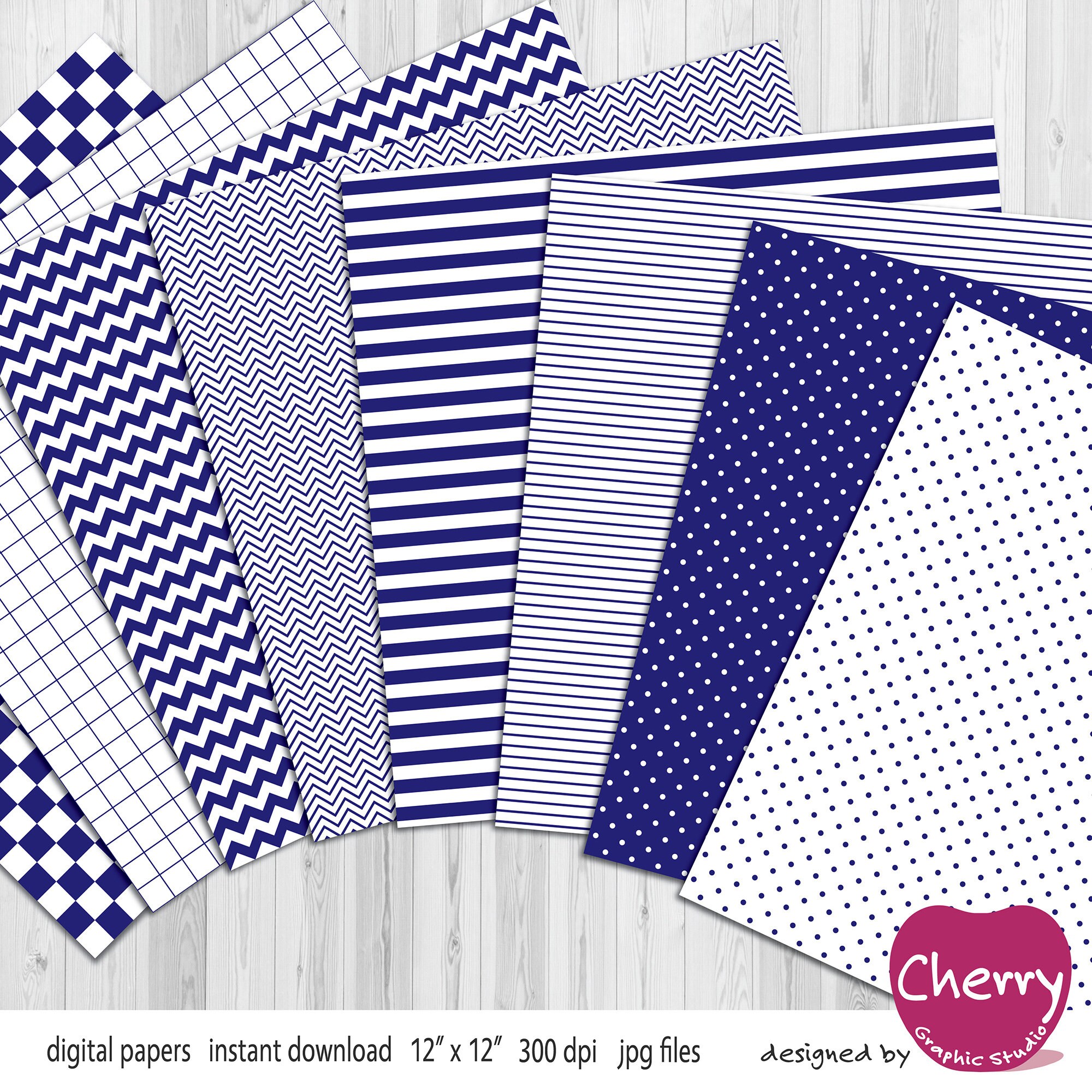 Navy Blue and White Digital Paper, Navy Blue Pattern, Blue Paper Pack ...