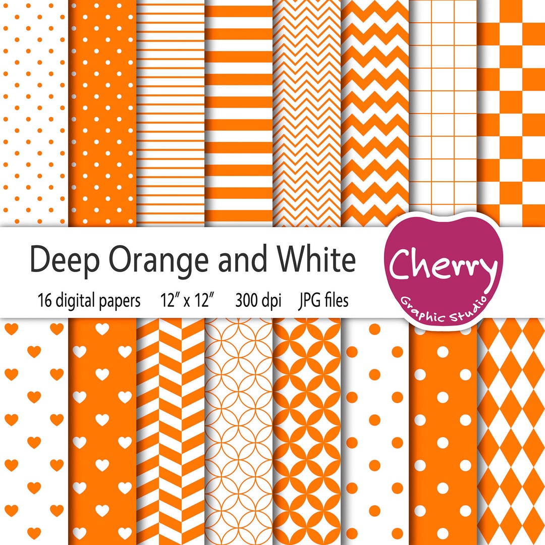 Deep Orange and White Digital Paper, Orange Pattern, Orange Digital ...