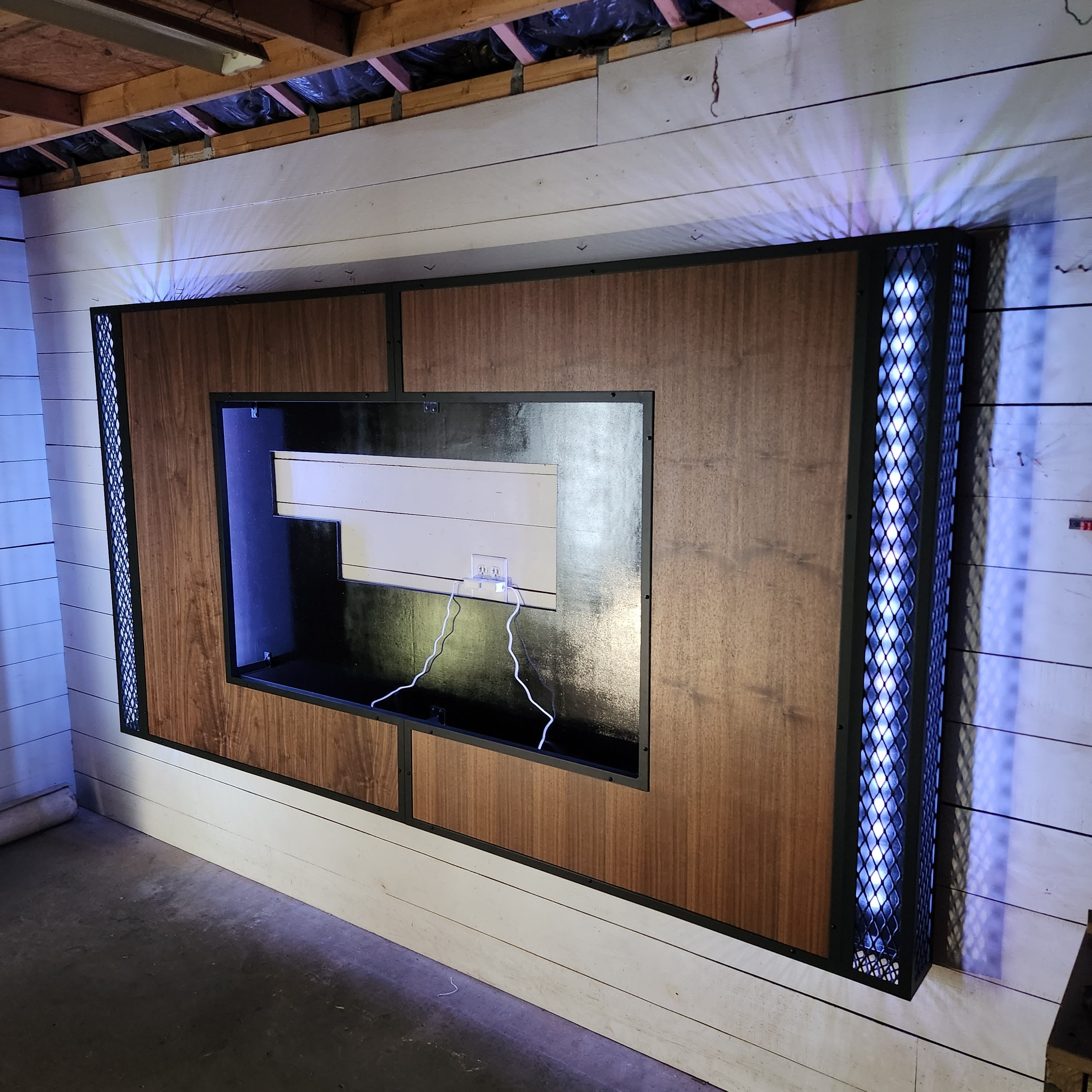 Black Walnut and Metal T.V. Display, Modern Entertainment T.V. Wall ...