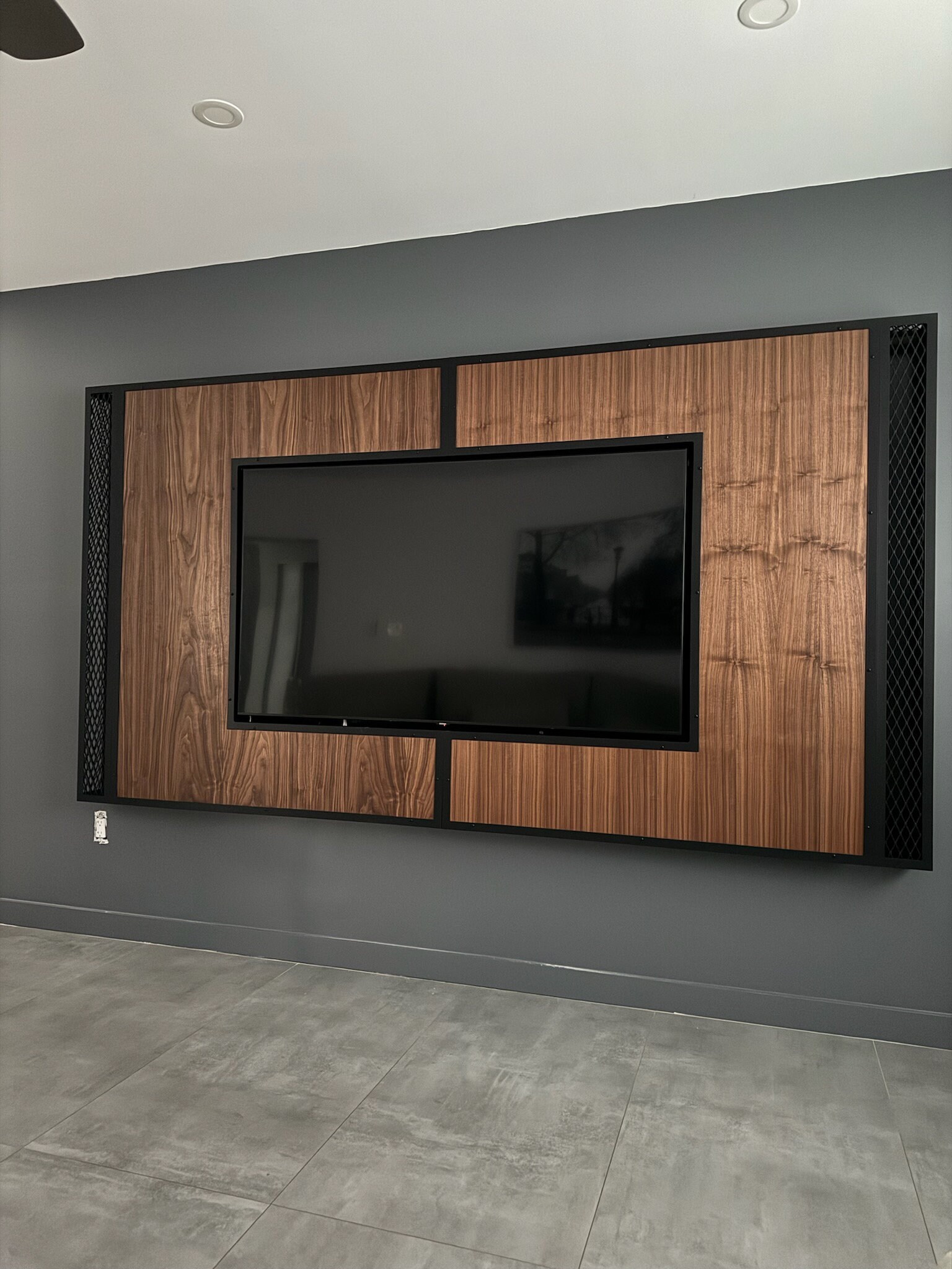 Black Walnut and Metal T.V. Display, Modern Entertainment T.V. Wall ...