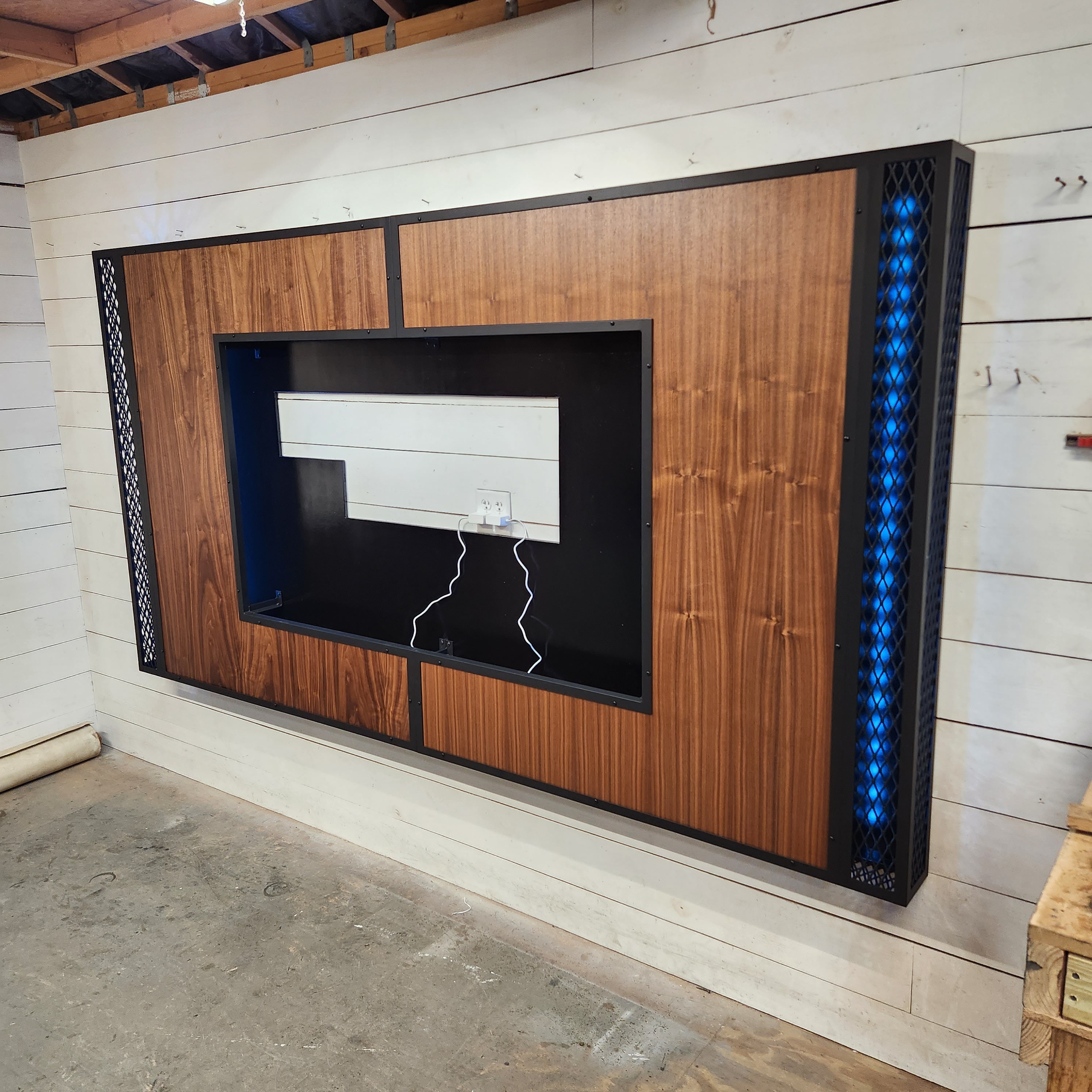 Black Walnut and Metal T.V. Display, Modern Entertainment T.V. Wall ...