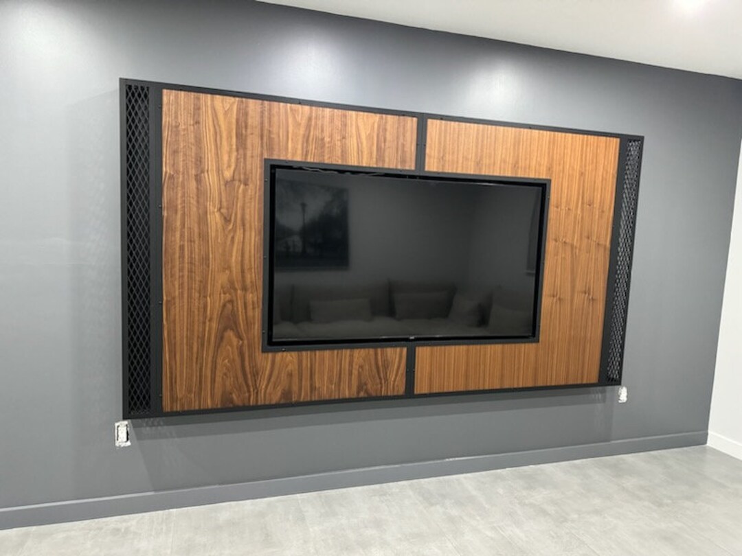 Black Walnut and Metal T.V. Display, Modern Entertainment T.V. Wall ...