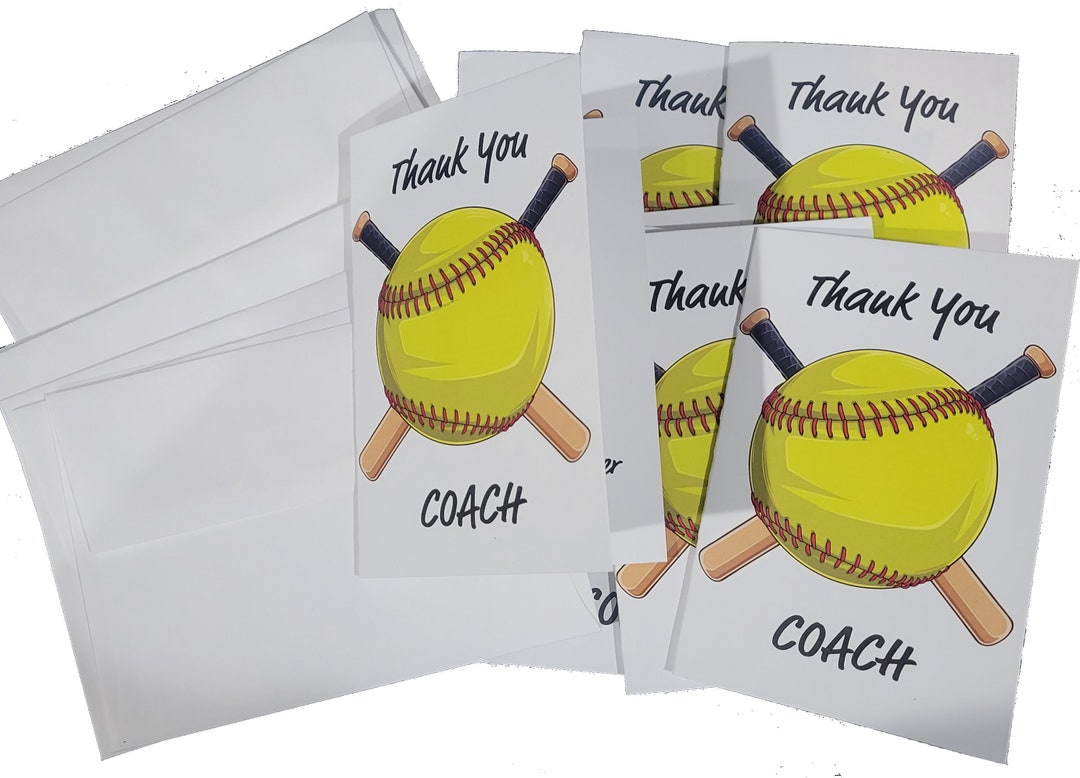 Thank You Coach Note Cards for Softball - 8 Pack With Envelopes 4x6 ...