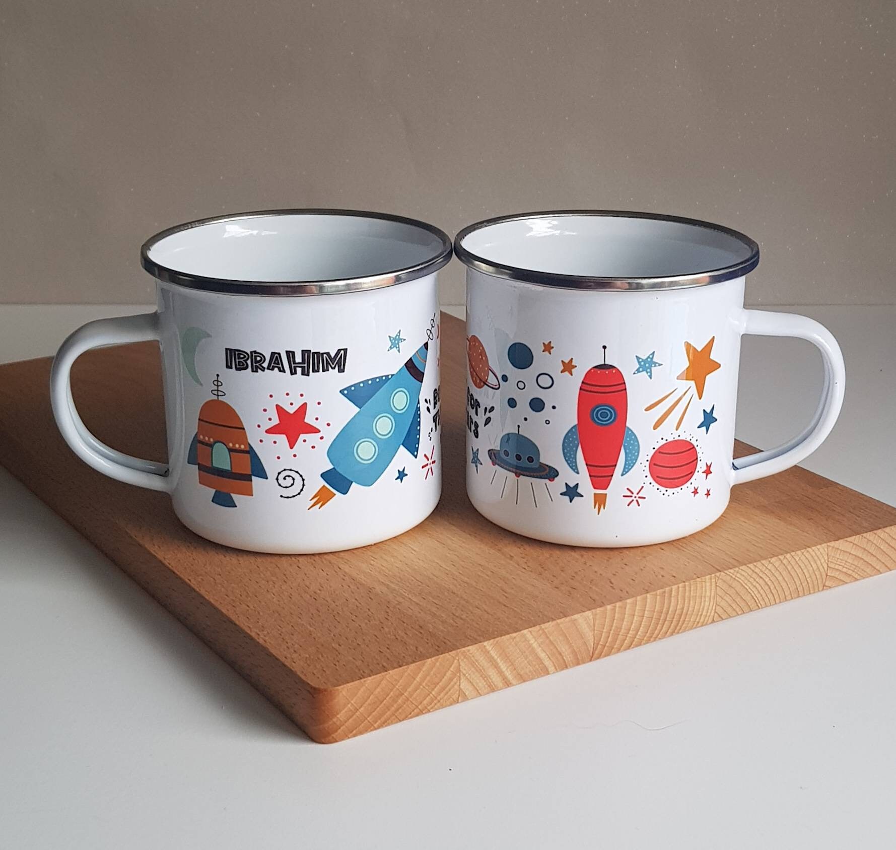 MUG Children's Enamel Metal Tin Cup - PERSONALISED Space & Stars - GIFT ...