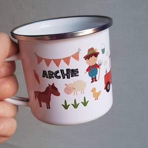 MUG Children's Enamel Metal Tin Cup - PERSONALISED Farmyard Fun Farm ...