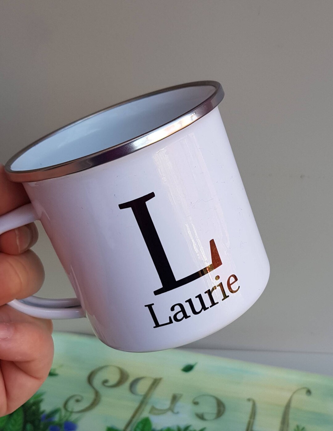 Enamel MUG - PERSONALISED - Initial Monogram Alphabet Metal Tin Cup ...