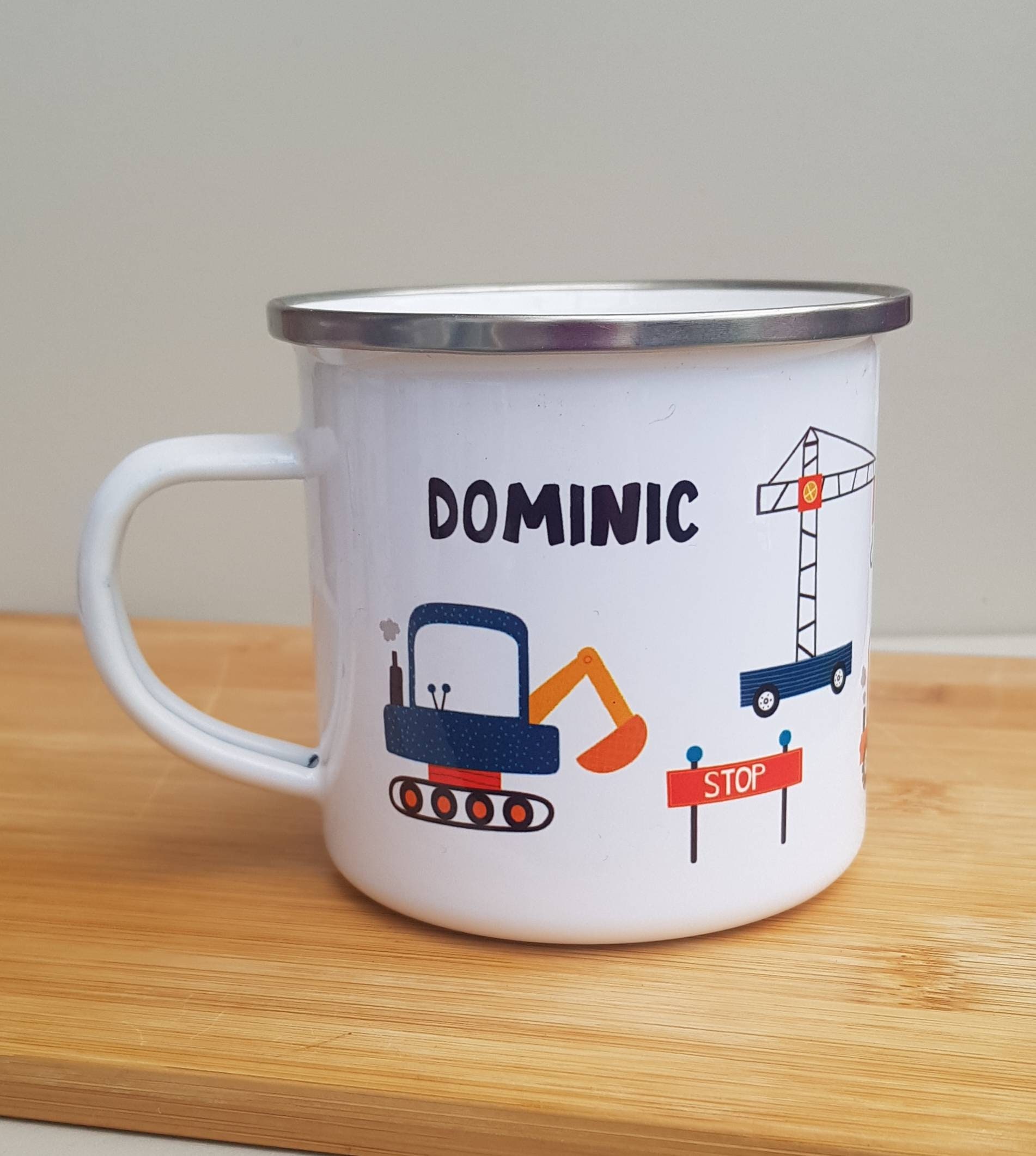 MUG Diggers and Trucks Children's Enamel Metal Tin Cup - Etsy UK