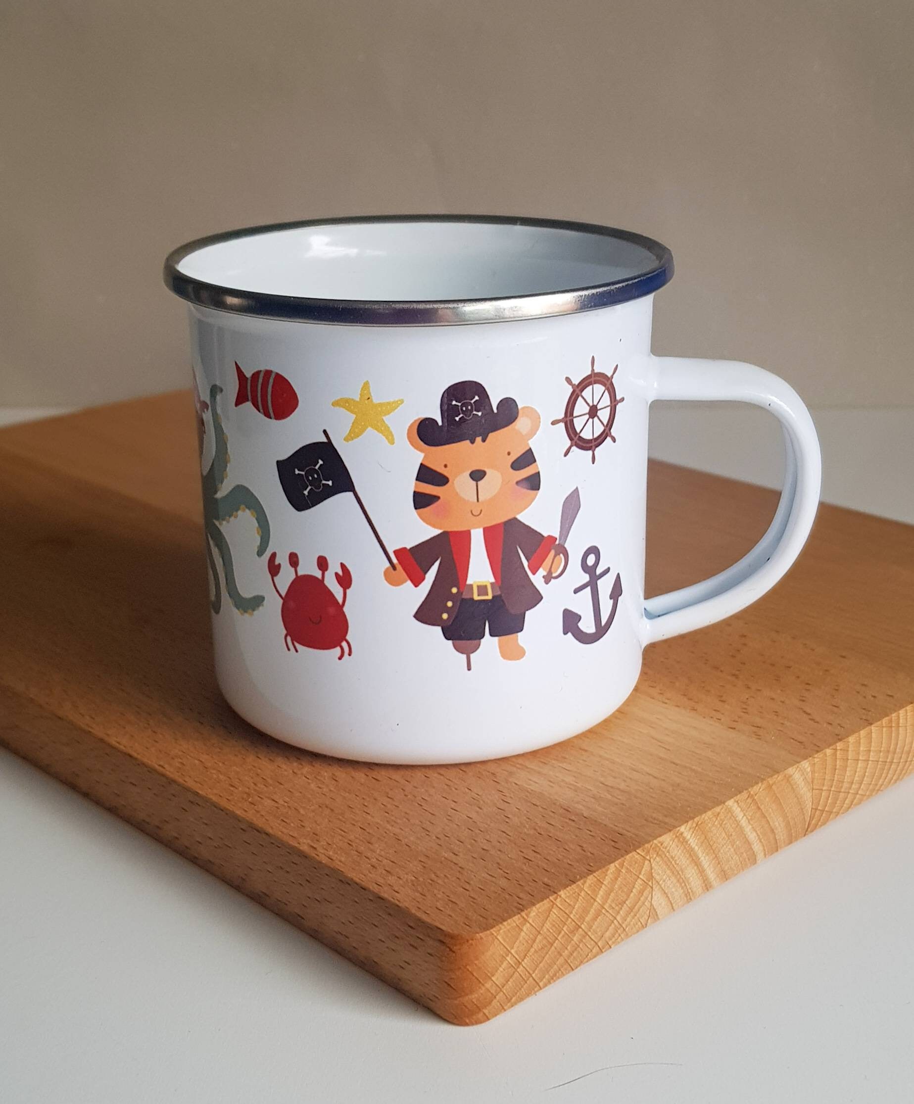 MUG Children's Enamel Metal Tin Cup - PERSONALISED - PIRATE Gift for ...