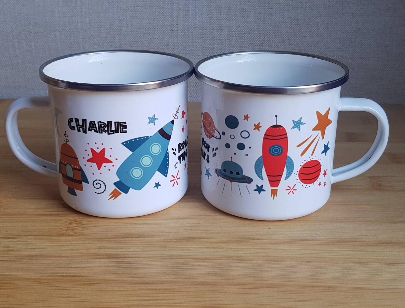 MUG Children's Enamel Metal Tin Cup - PERSONALISED Space & Stars - GIFT ...