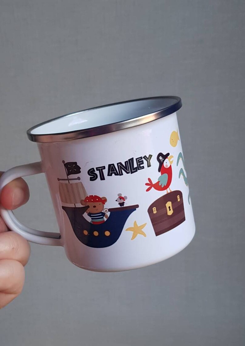 MUG Children's Enamel Metal Tin Cup - PERSONALISED - PIRATE Gift for ...