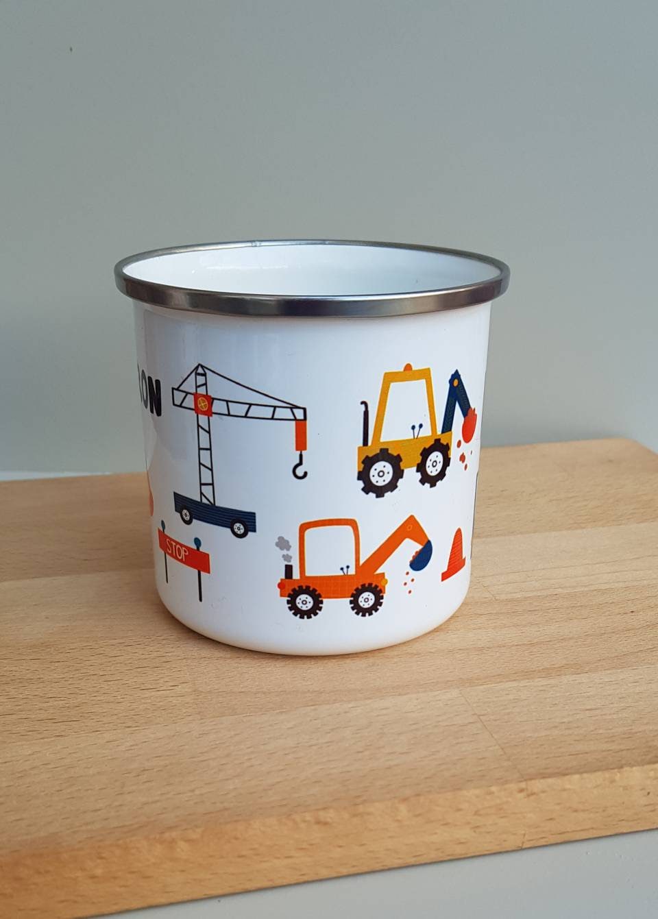 MUG Diggers and Trucks Children's Enamel Metal Tin Cup - Etsy UK