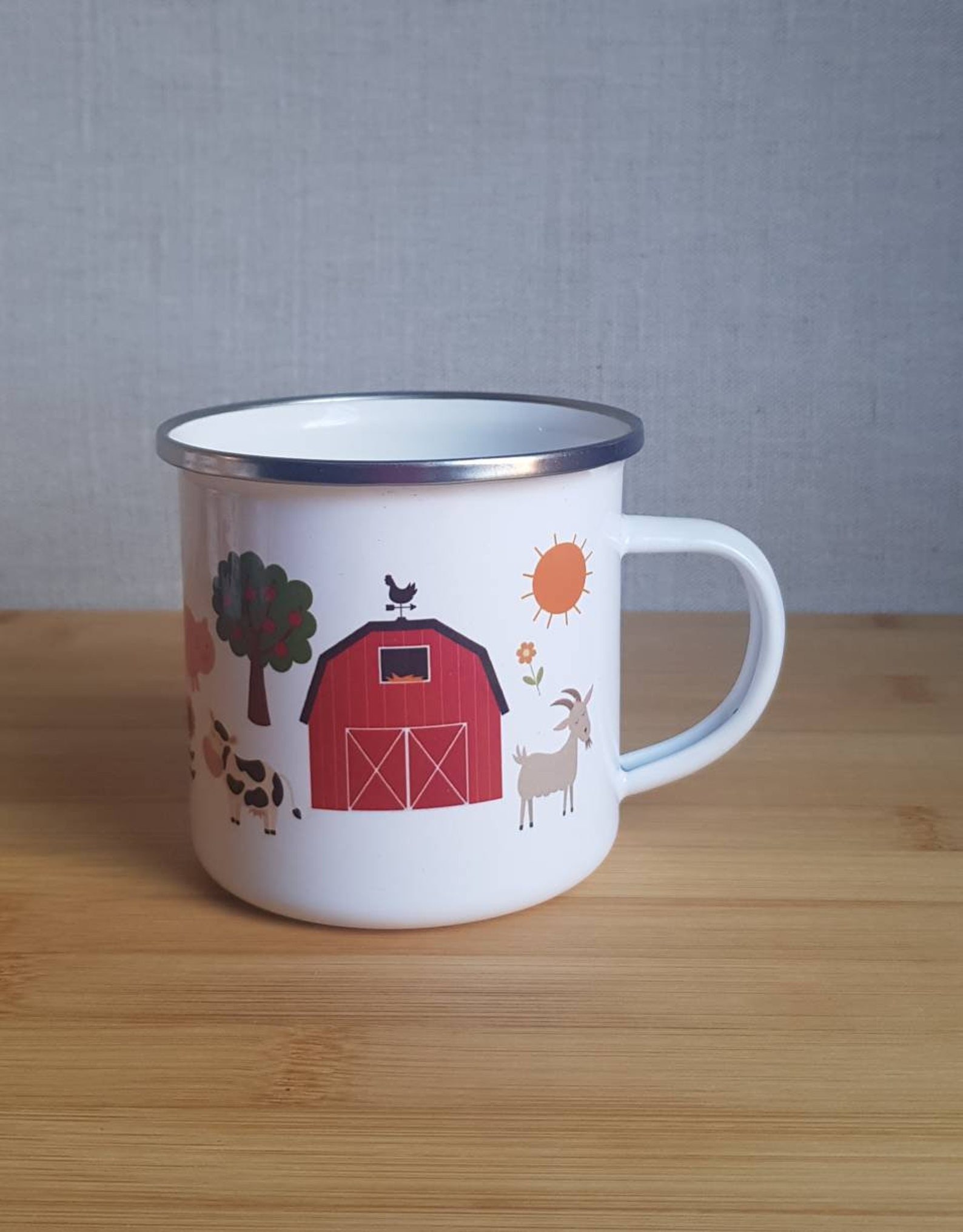 MUG Children's Enamel Metal Tin Cup - PERSONALISED Farmyard Fun Farm ...