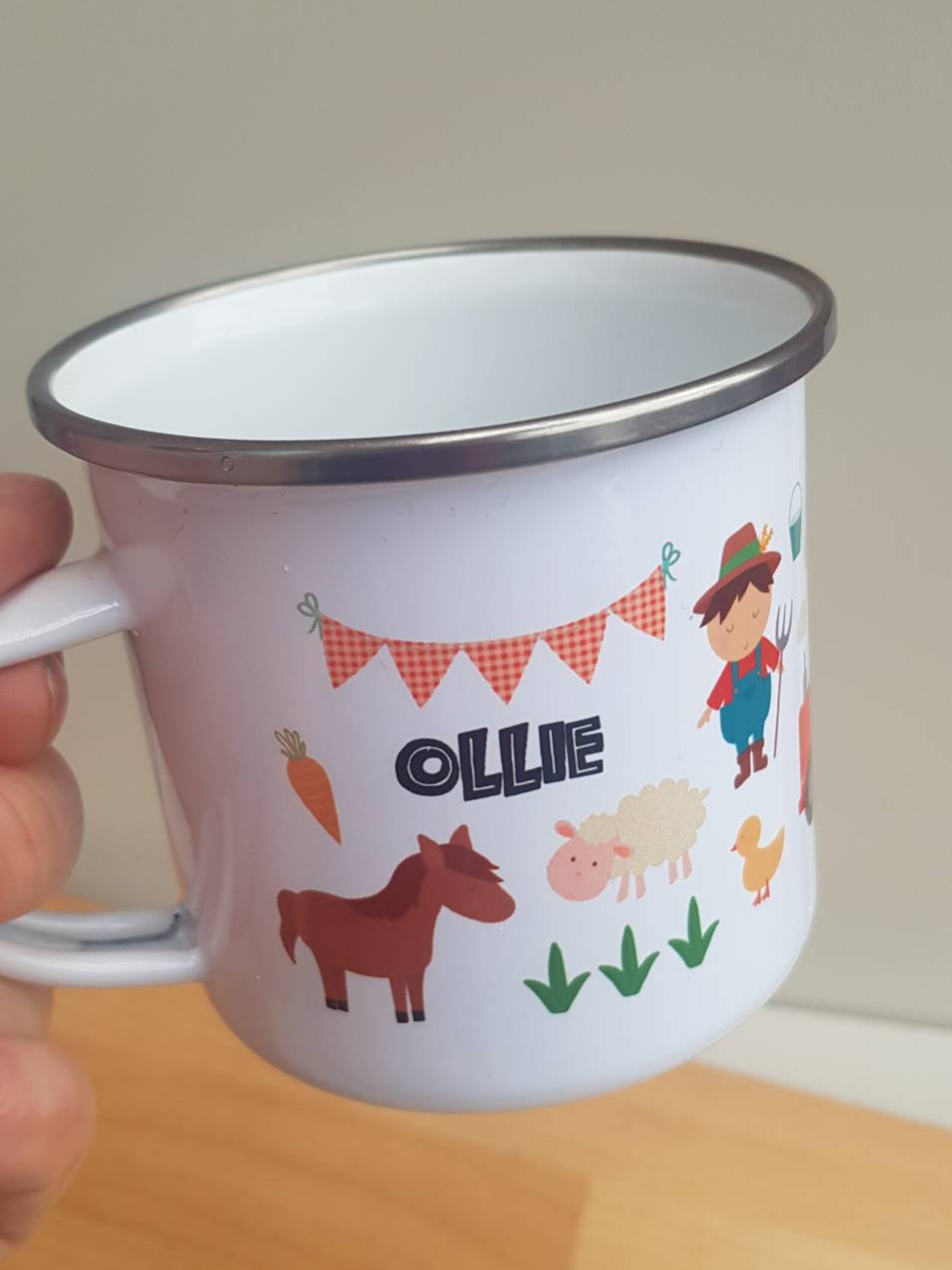 MUG Children's Enamel Metal Tin Cup - PERSONALISED Farmyard Fun Farm ...