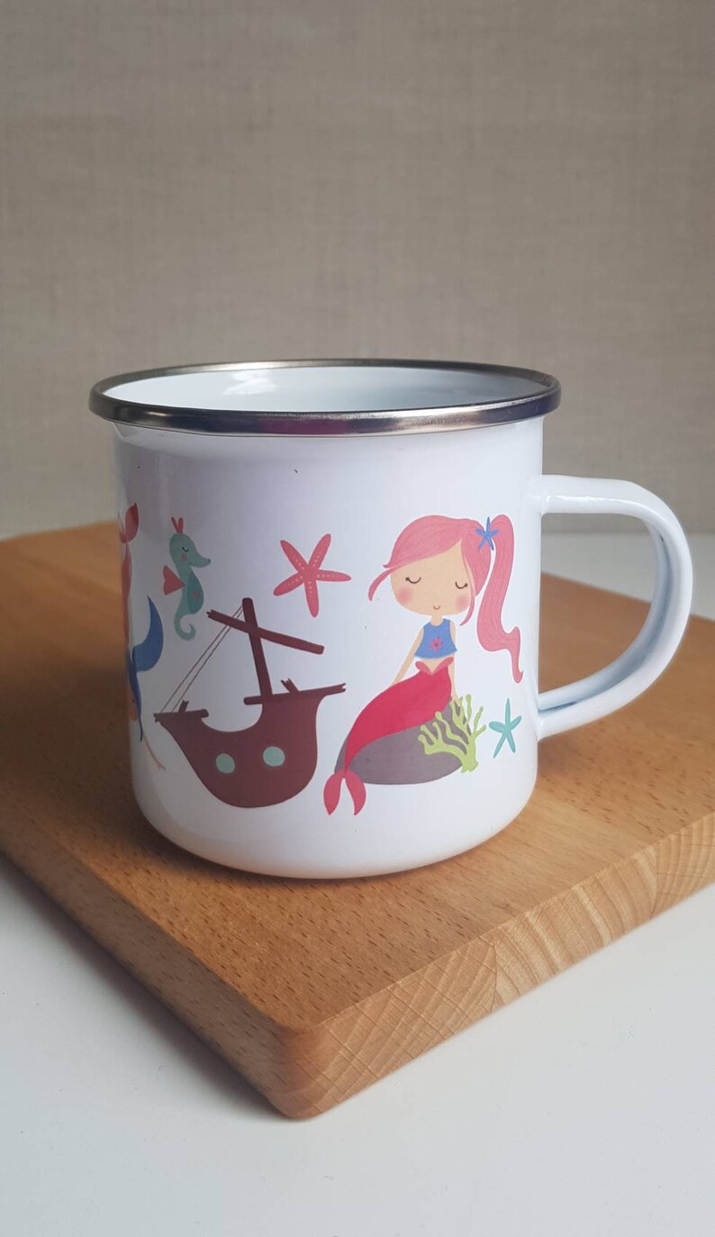 MUG Children's Enamel Metal Tin Cup - PERSONALISED MERMAID Design ...