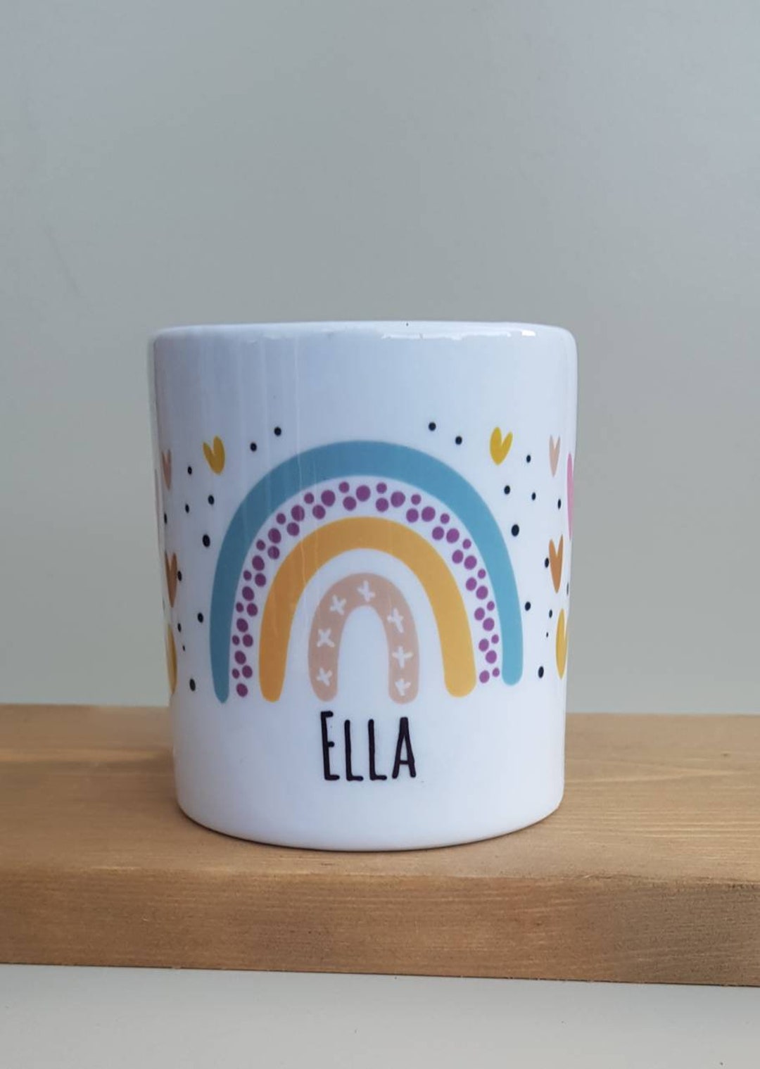 Money Box / Ceramic Piggy Bank Rainbow & Hearts PERSONALISED Gift for ...