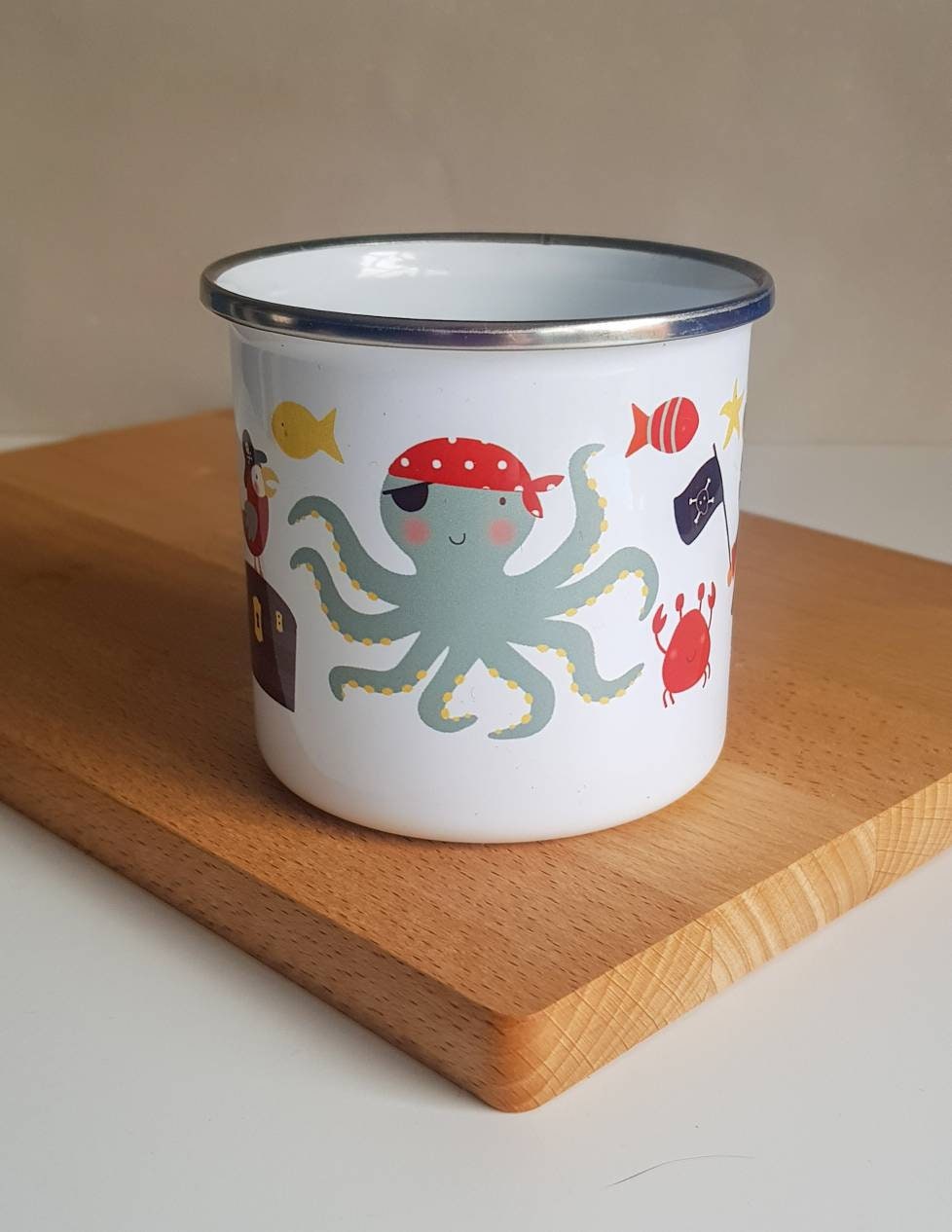 MUG Children's Enamel Metal Tin Cup - PERSONALISED - PIRATE Gift for ...